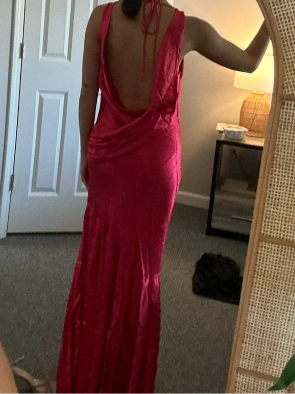 Meshki | Dresses | Meshki Red Satin Cowl Neck Maxi Dress | Poshmark